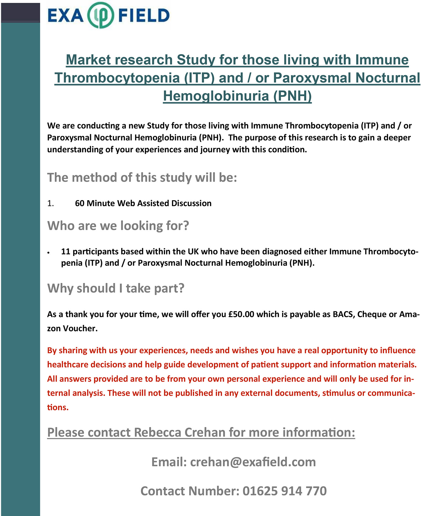 Market research Study for those living with Immune Thrombocytopenia ...